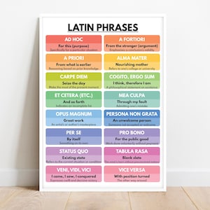 LATIN PHRASES POSTER, Vocabulary, Pastel Color Scheme, Chart for ...