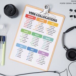 VERB COLLOCATIONS, Grammar Chart for Homeschool, Classroom Poster ...