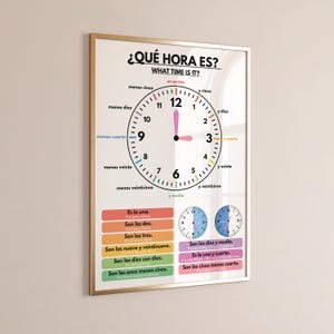 TELLING TIME Poster, Spanish Language, Educational Poster, What Time is ...