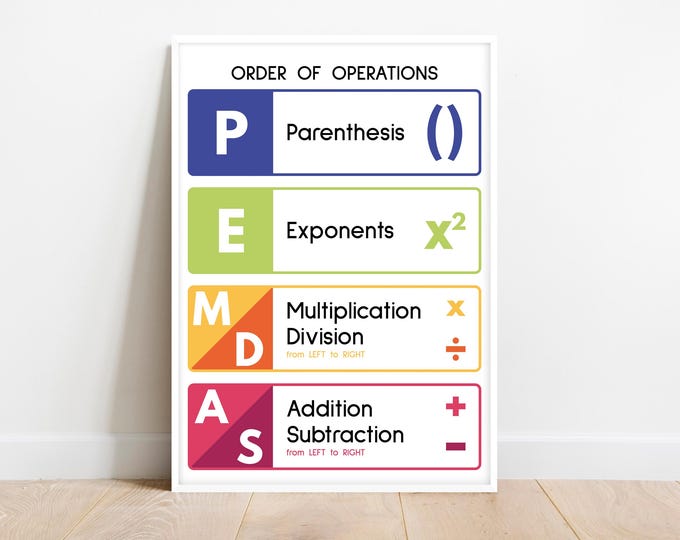 PEMDAS Printable Poster Set of 5, Order of Operations, Middle and High ...