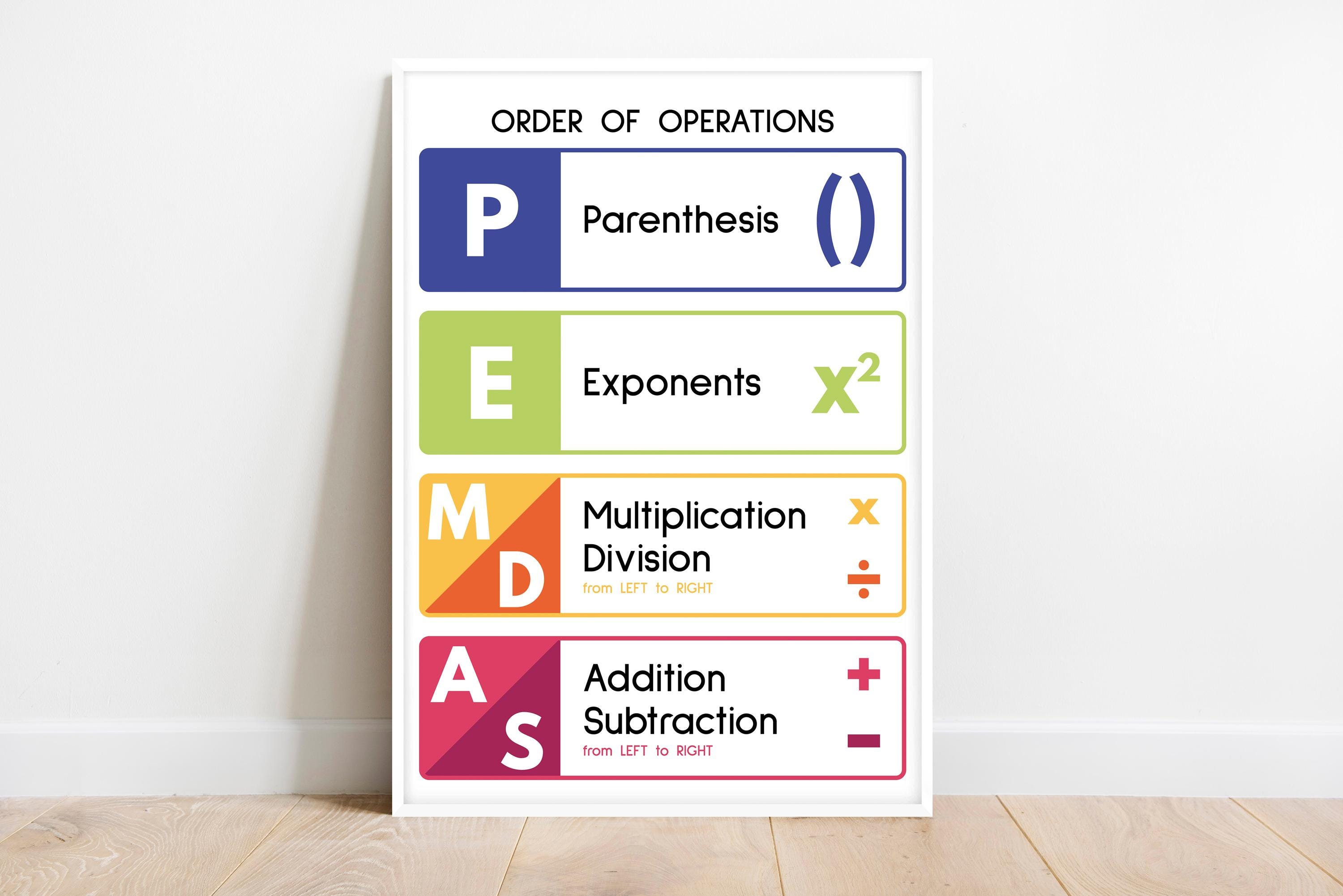 PEMDAS POSTER, Order of Operations, Printable Educational Posters, Math ...
