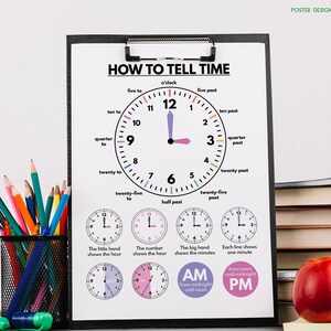 How to TELL TIME Poster, Educational Poster, What Time is It Learning ...