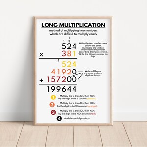 LONG MULTIPLICATION Poster, Educational Postesr for Kids, Math ...