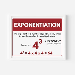 EXPONENT and EXPONENT RULES - Set of 10 Posters, Educational Print ...