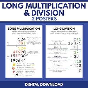 LONG MULTIPLICATION and DIVISION Posters, Educational Posters for Kids ...