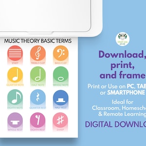 MUSIC THEORY POSTER - Basic Terms, Music Educational Poster for Kids ...