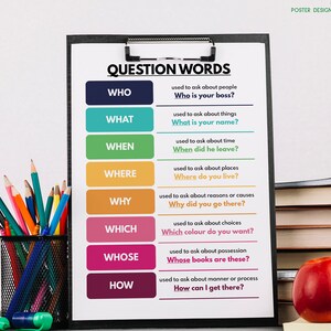 QUESTION WORDS POSTER, English Language, Grammar Bulletin Board Ideas ...