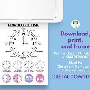 How to TELL TIME Poster, Educational Poster, What Time is It? Learning ...