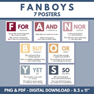 FANBOYS - Set of 7 Posters, Letter Size, Conjunctions, Parts of Speech ...