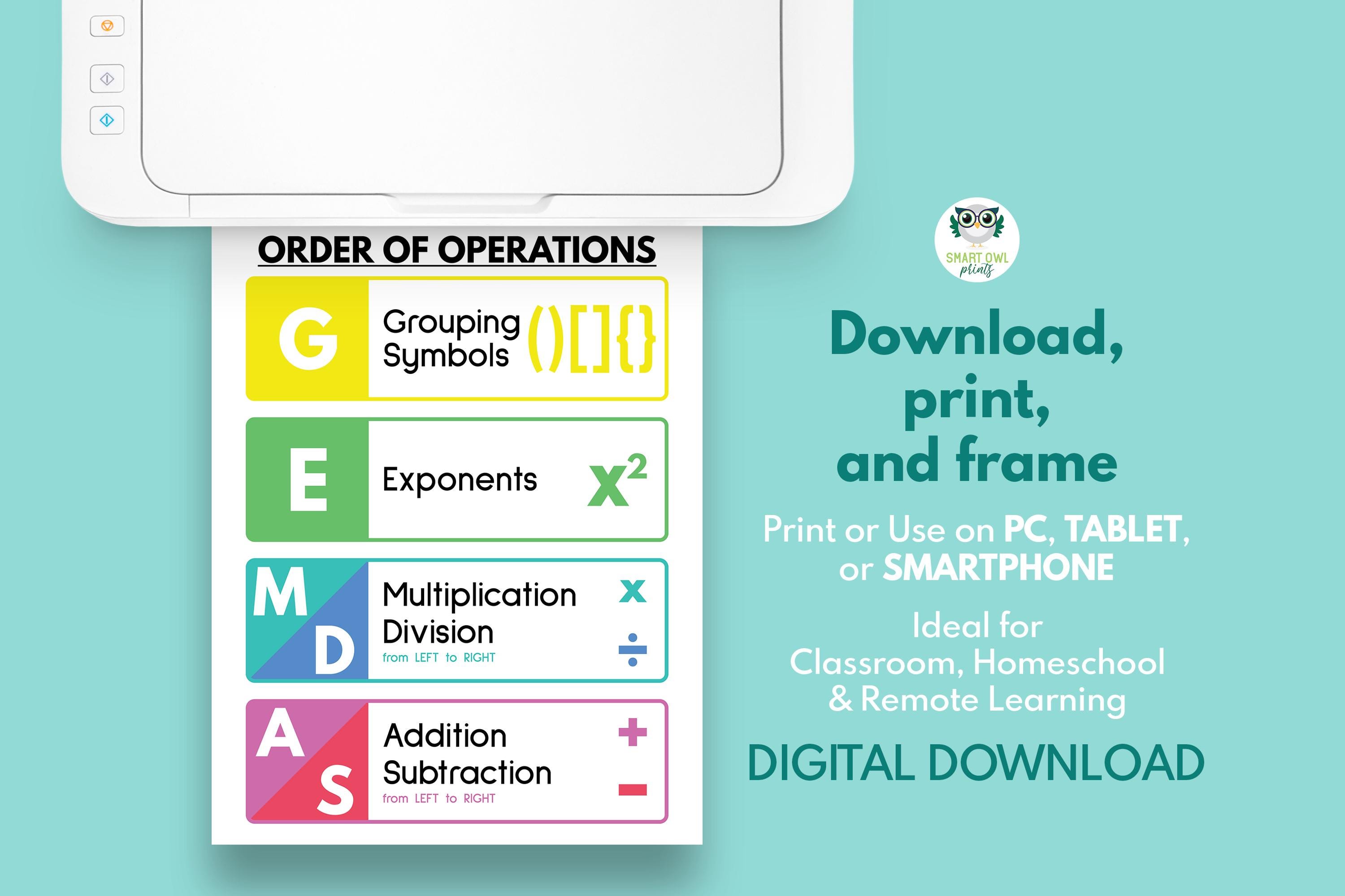 GEMDAS POSTER, Math Teacher Gift, Printable Educational Posters, Math ...