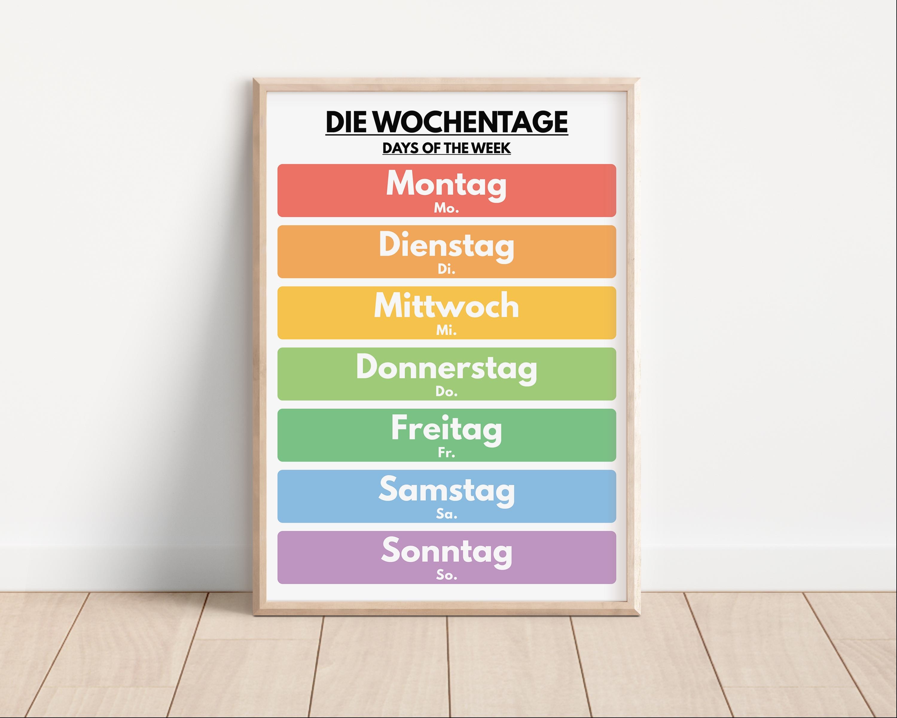 German Language, DAYS of THE WEEK in German, 2 Posters Set, German ...