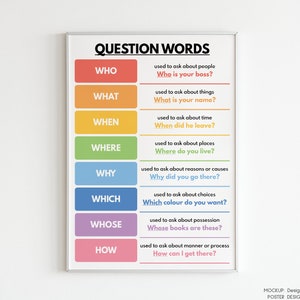 ENGLISH QUESTION WORDS Poster, English Language, Grammar Chart for ...