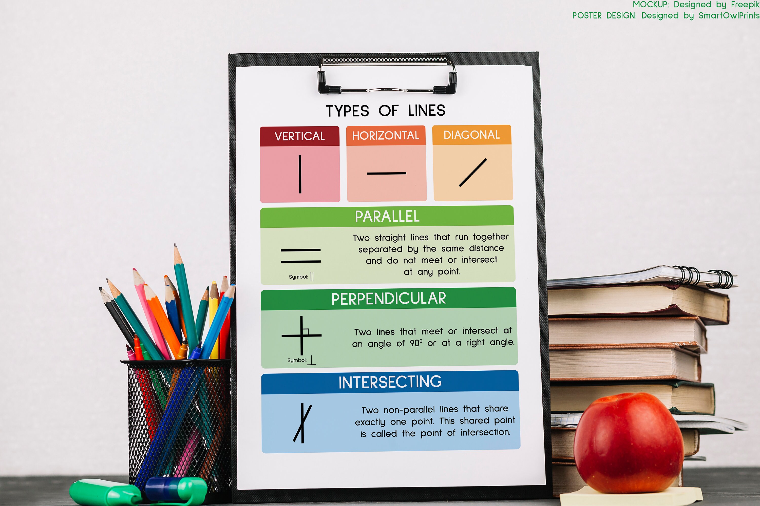 TYPES OF LINES, Geometry, Educational Poster, Math, Rainbow Colors ...