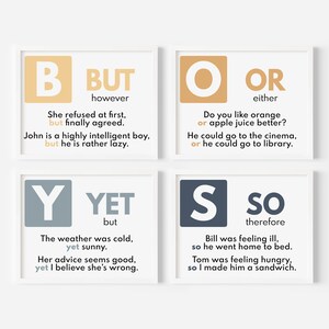 FANBOYS - Set of 7 Posters, Letter Size, Conjunctions, Parts of Speech ...