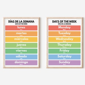 Spanish Language, DAYS of THE WEEK in Spanish, 2 Posters, Spanish ...