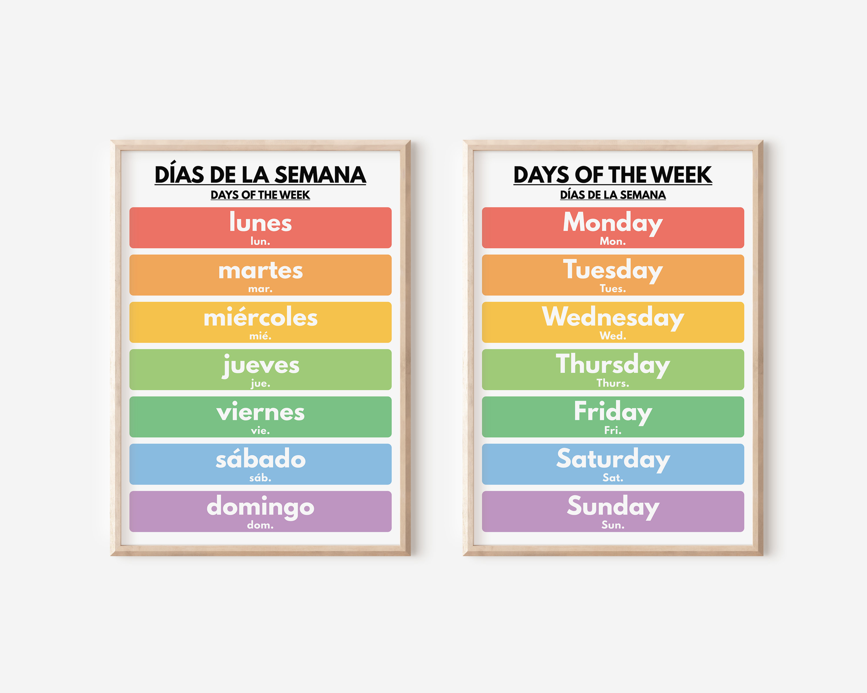 Spanish Language, DAYS of THE WEEK in Spanish, 2 Posters, Spanish ...
