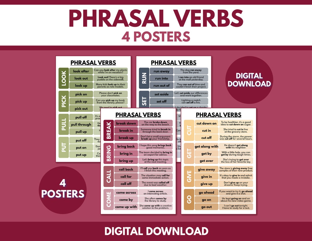 PHRASAL VERBS - Set of 4 Posters, Learn English Vocabulary, Grammar ...