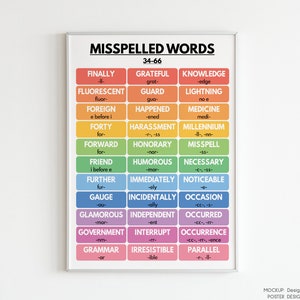 99 MOST MISSPELLED WORDS Set of 3 Posters, Learn English, Homeschool ...
