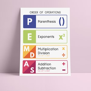 PEMDAS POSTER, Order of Operations, Printable Educational Posters, Math ...