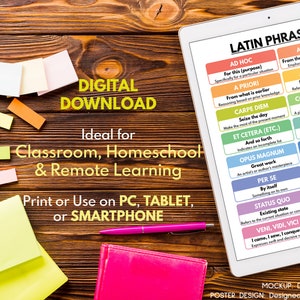 LATIN PHRASES POSTER, Vocabulary, Chart for Homeschool, English ...