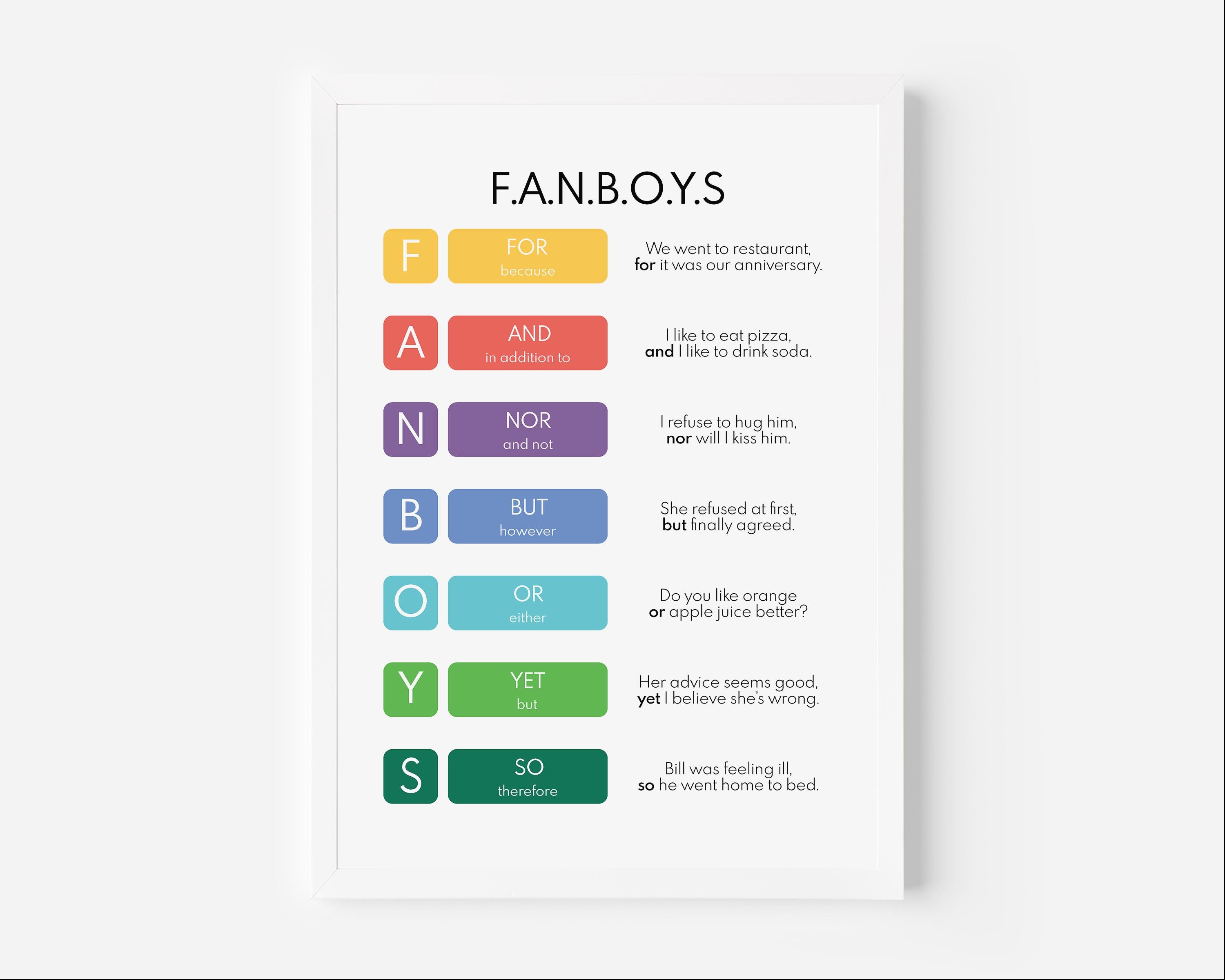 FANBOYS - CONJUNCTIONS POSTER, Parts of Speech, English Language ...