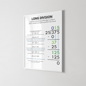 LONG DIVISION Poster, Print, Educational Poster for Kids, Math, Rainbow ...