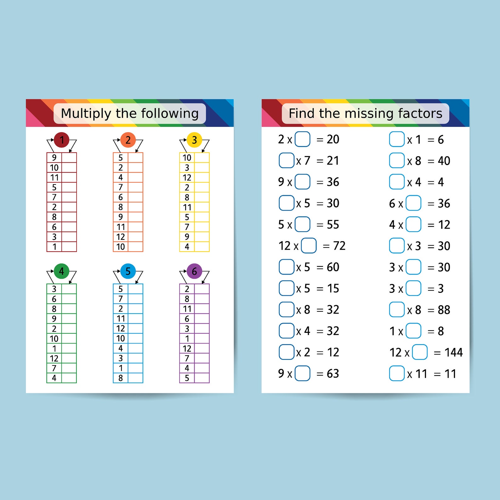 Grade 1-2 Workbook - Multiplication 1 to 12, 46 Pages, 44 Worksheets ...