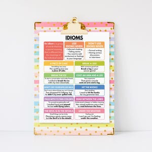 IDIOMS POSTER, English Language, Learn English, Homeschool, English ...