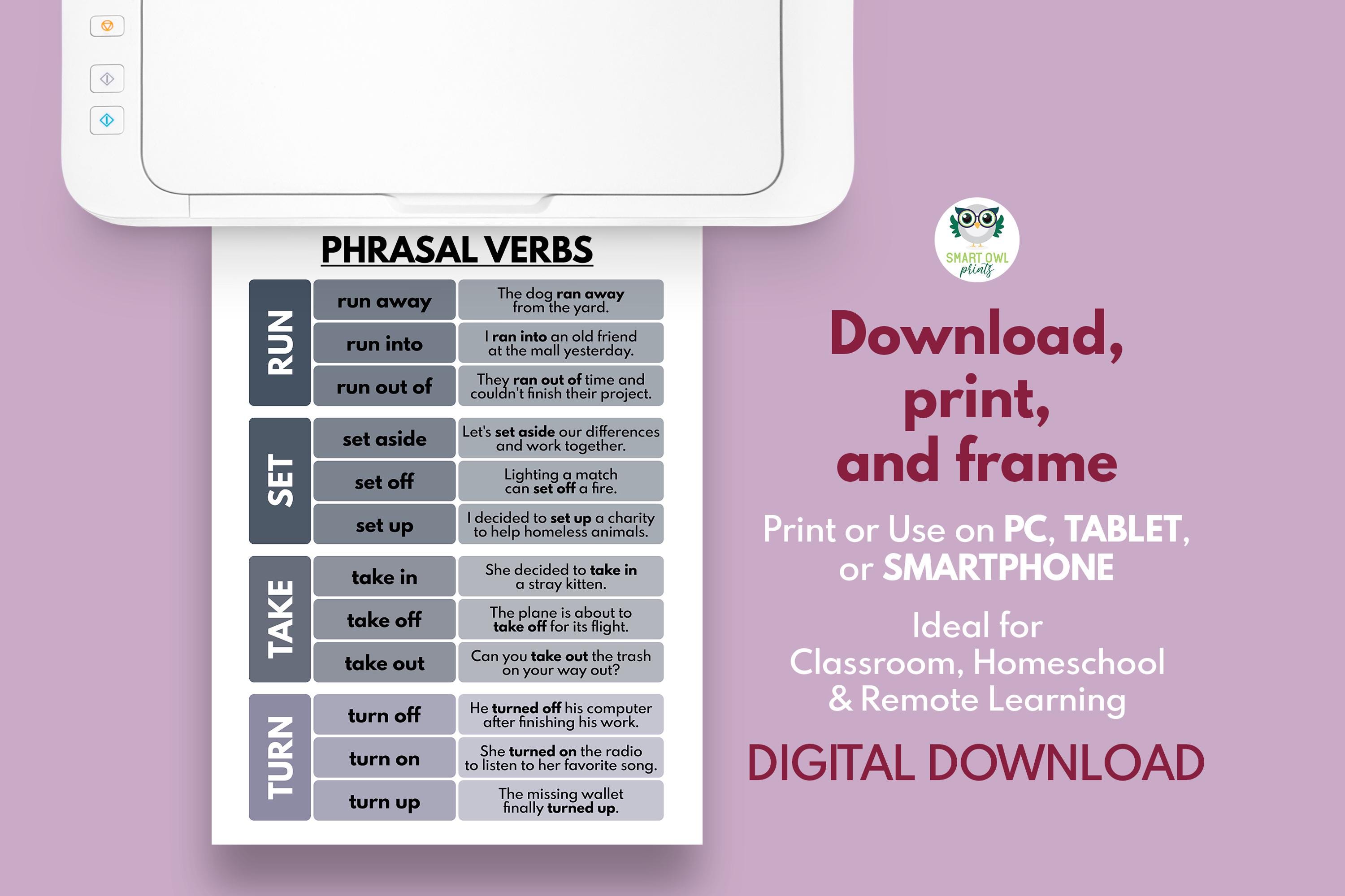 PHRASAL VERBS - Set of 4 Posters, Learn English Vocabulary, Grammar ...