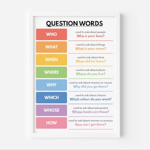 ENGLISH QUESTION WORDS Poster, English Language, Grammar Chart for ...