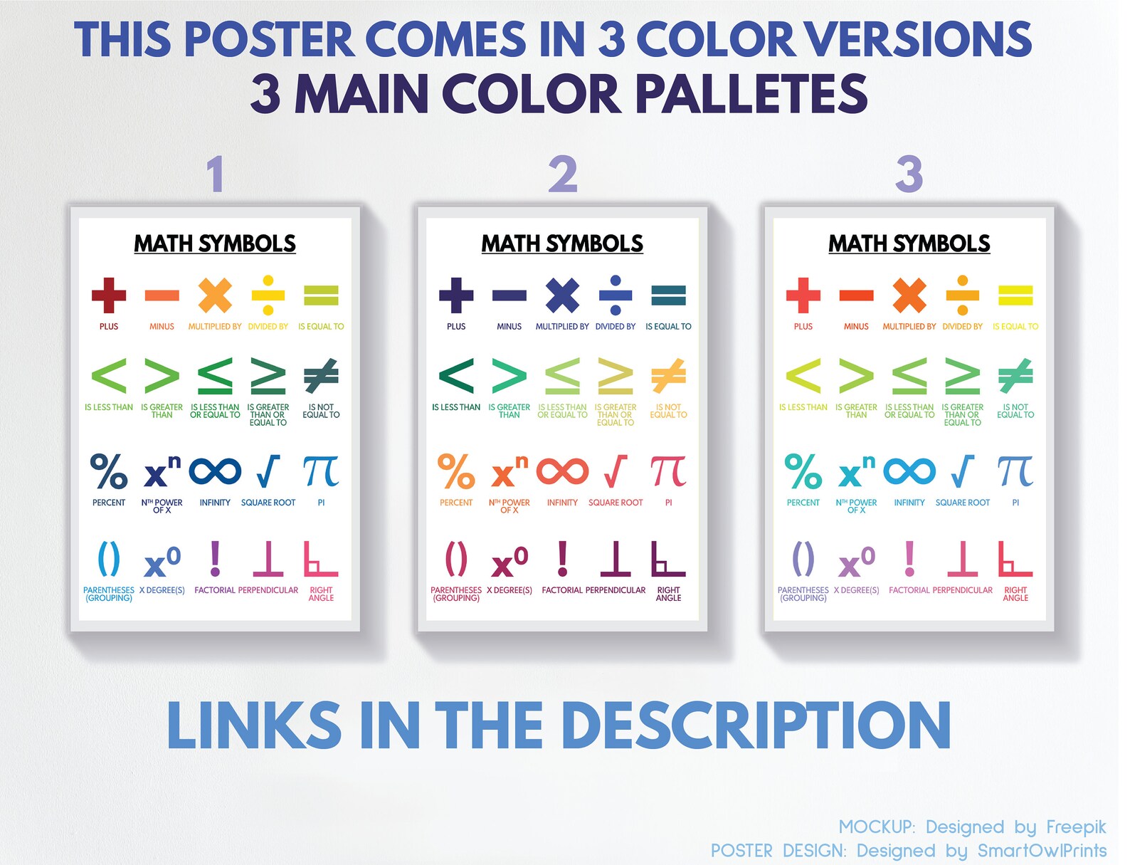 MATH SYMBOLS POSTER 3 Mathematical Symbols Educational | Etsy