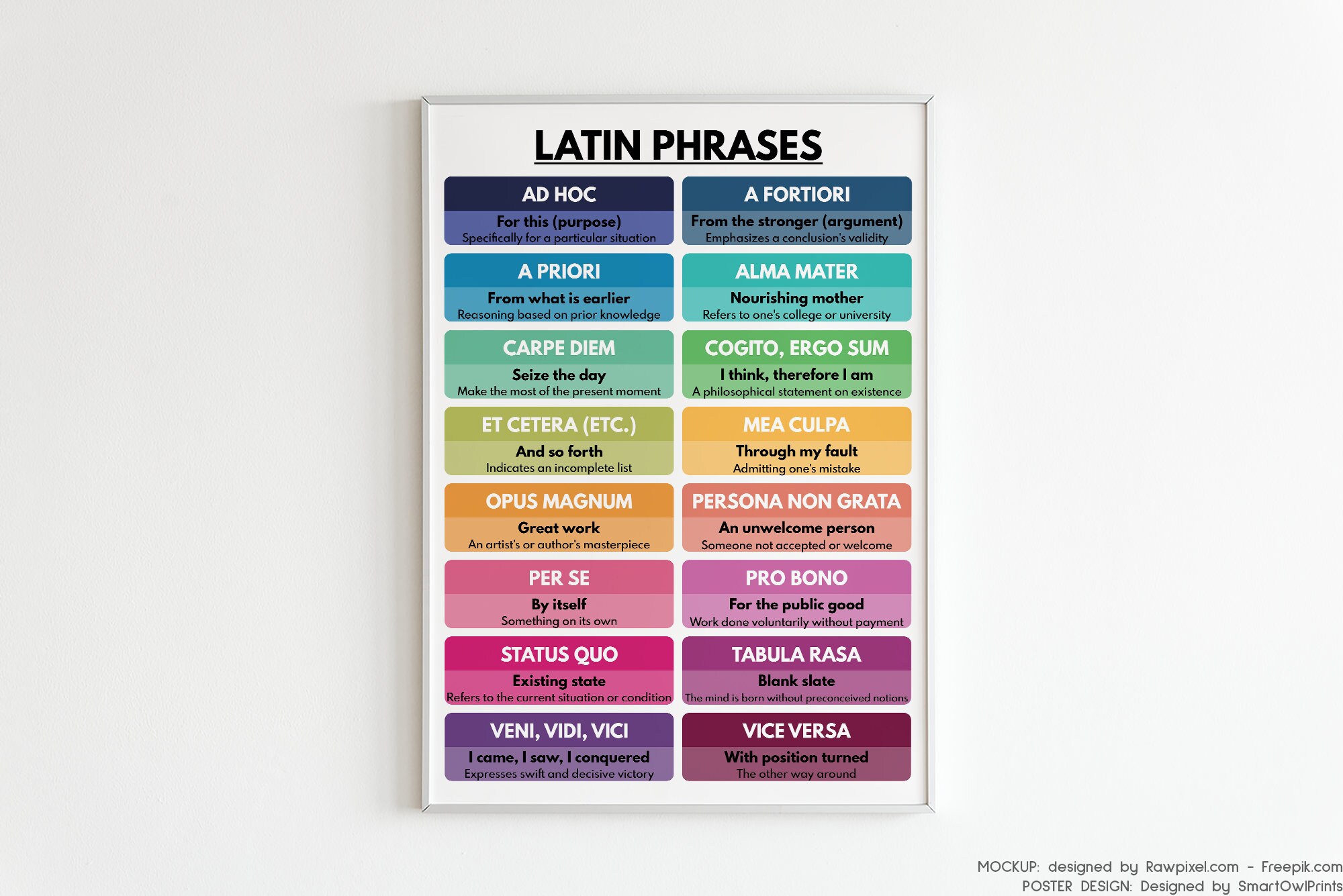LATIN PHRASES POSTER, Vocabulary, Pastel Color Scheme, Chart for ...