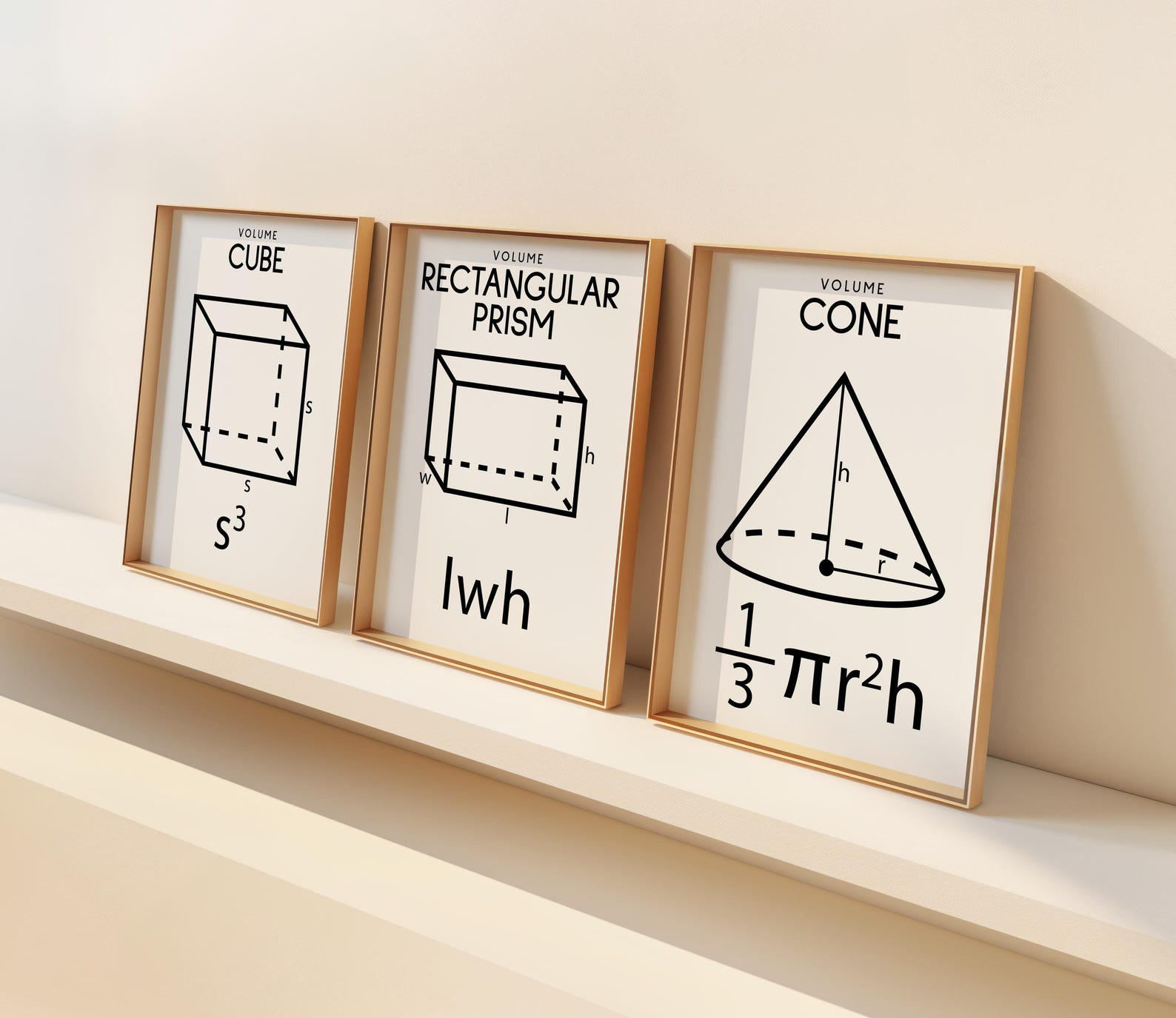 VOLUME FORMULAS Set of 8 Posters, 3D Geometry, 3D Shapes, Educational ...