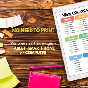 VERB COLLOCATIONS, Grammar Chart for Homeschool, Classroom Poster ...