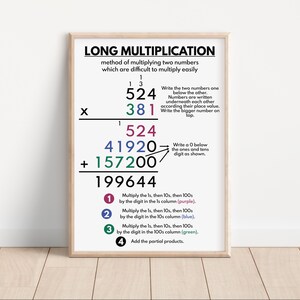 LONG MULTIPLICATION Poster, Educational Poster for Kids, Rainbow Colors ...