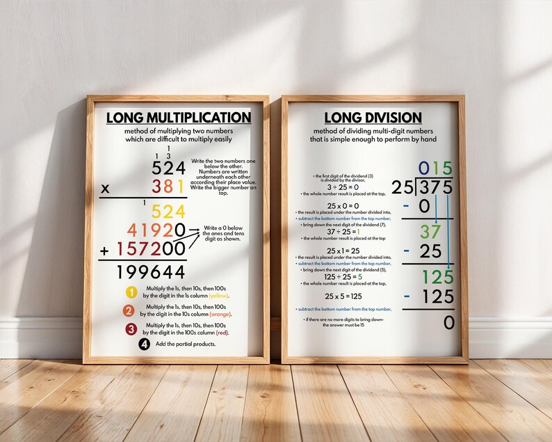 LONG MULTIPLICATION and DIVISION Posters, Educational Posters for Kids ...