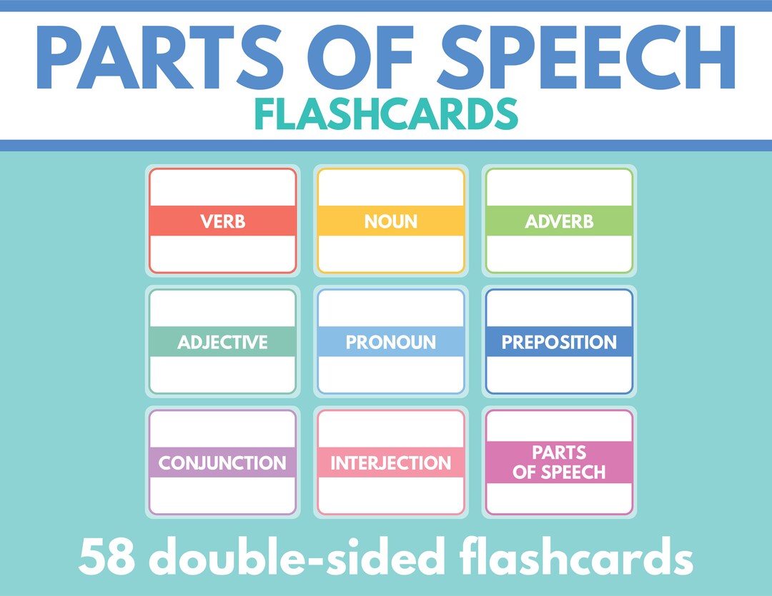 PARTS of SPEECH FLASHCARDS for Kids 58 Flash Cards English - Etsy