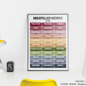 99 MOST MISSPELLED WORDS Poster Set of 3 Posters, English English ...