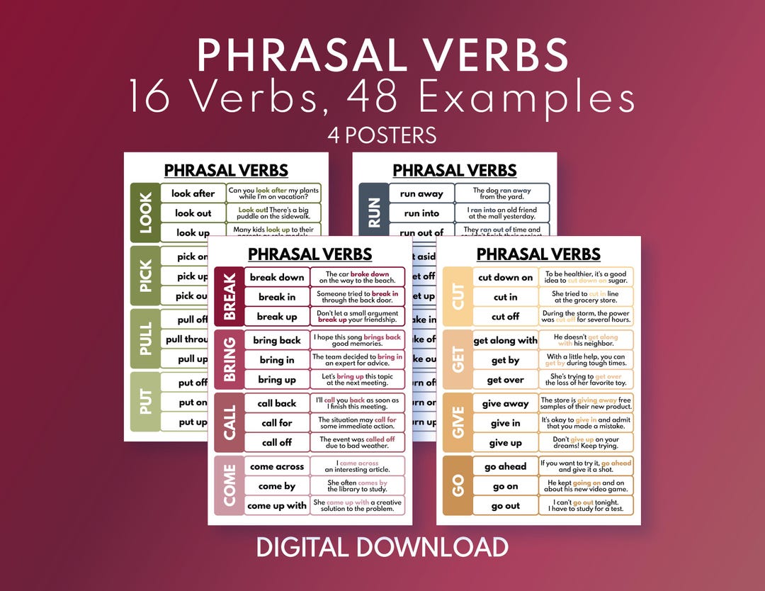 PHRASAL VERBS - Set of 4 Posters, Learn English Vocabulary, Grammar ...