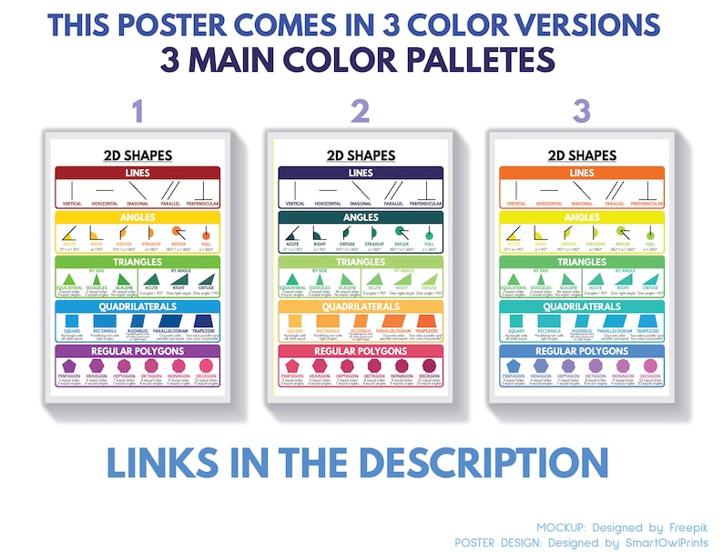 2D SHAPES POSTER 2D Shapes Educational Poster Math Rainbow - Etsy