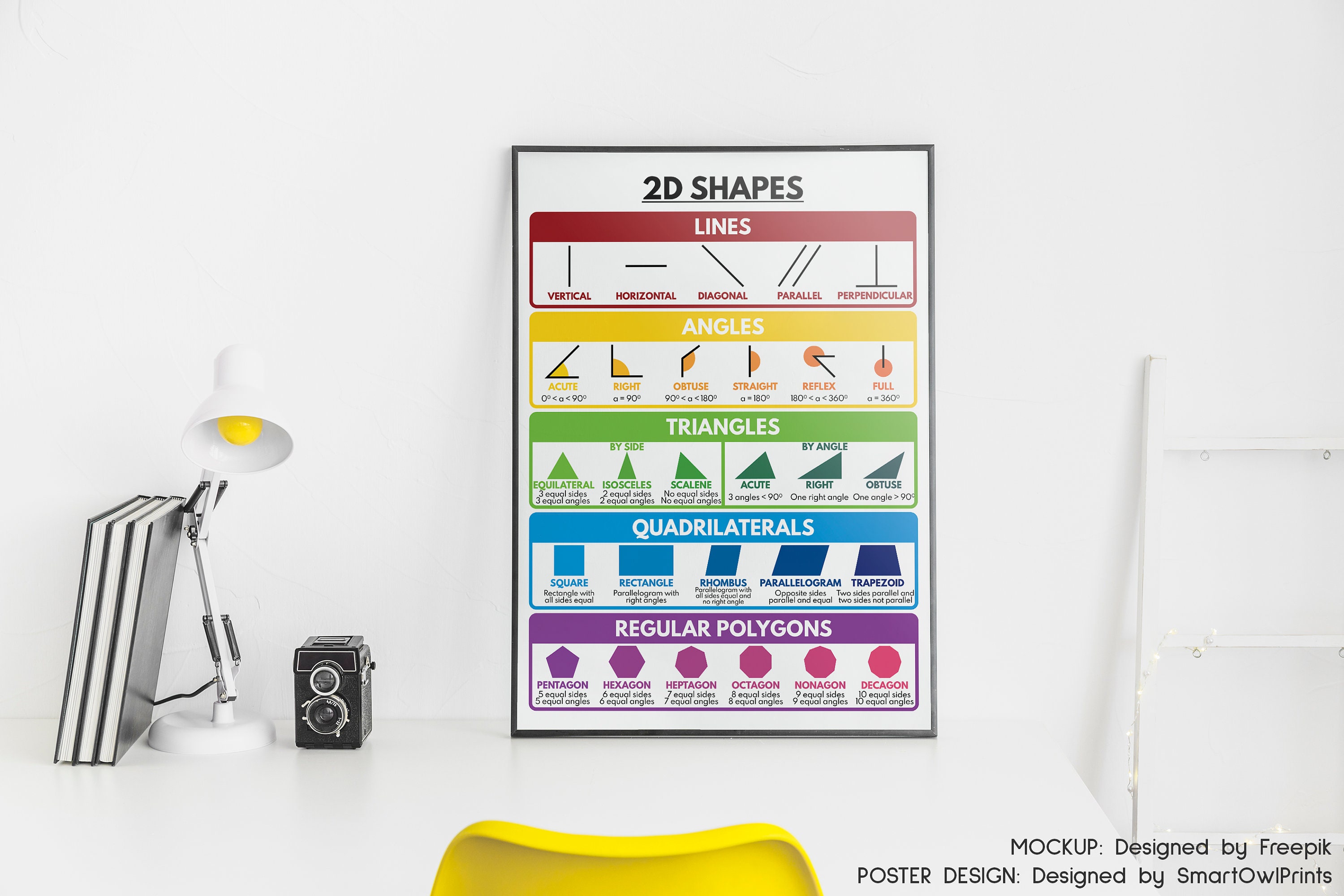 2D SHAPES POSTER, 2D Shapes, Educational Poster, Math, Rainbow Colors ...