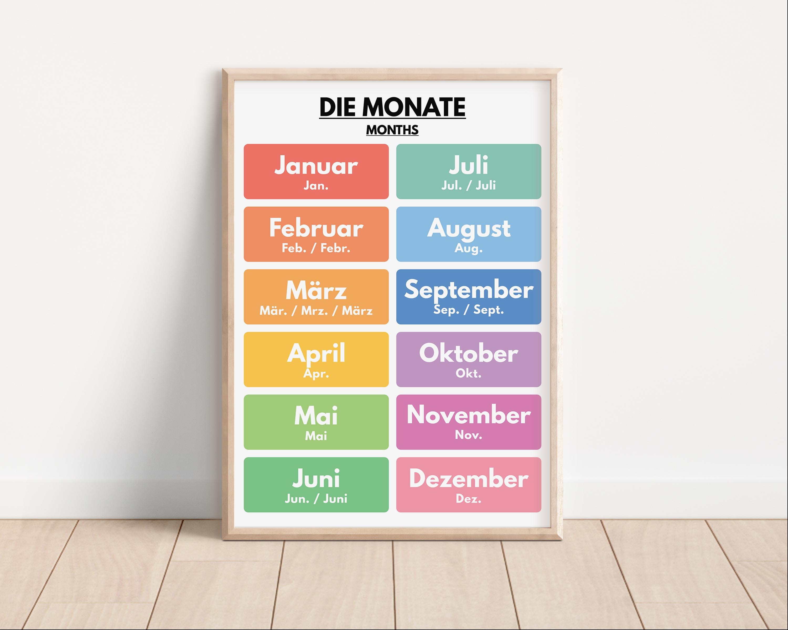 German Language, MONTHS of THE YEAR in German, 2 Posters Set, German ...