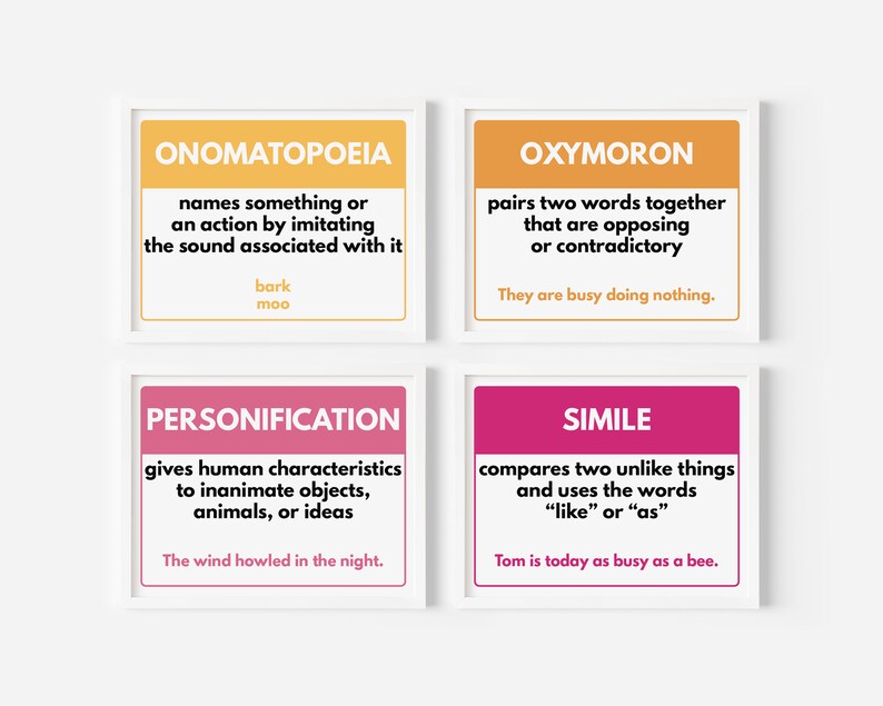 FIGURATIVE LANGUAGE Set of 9 Posters, English Classroom Art, Homeschool ...