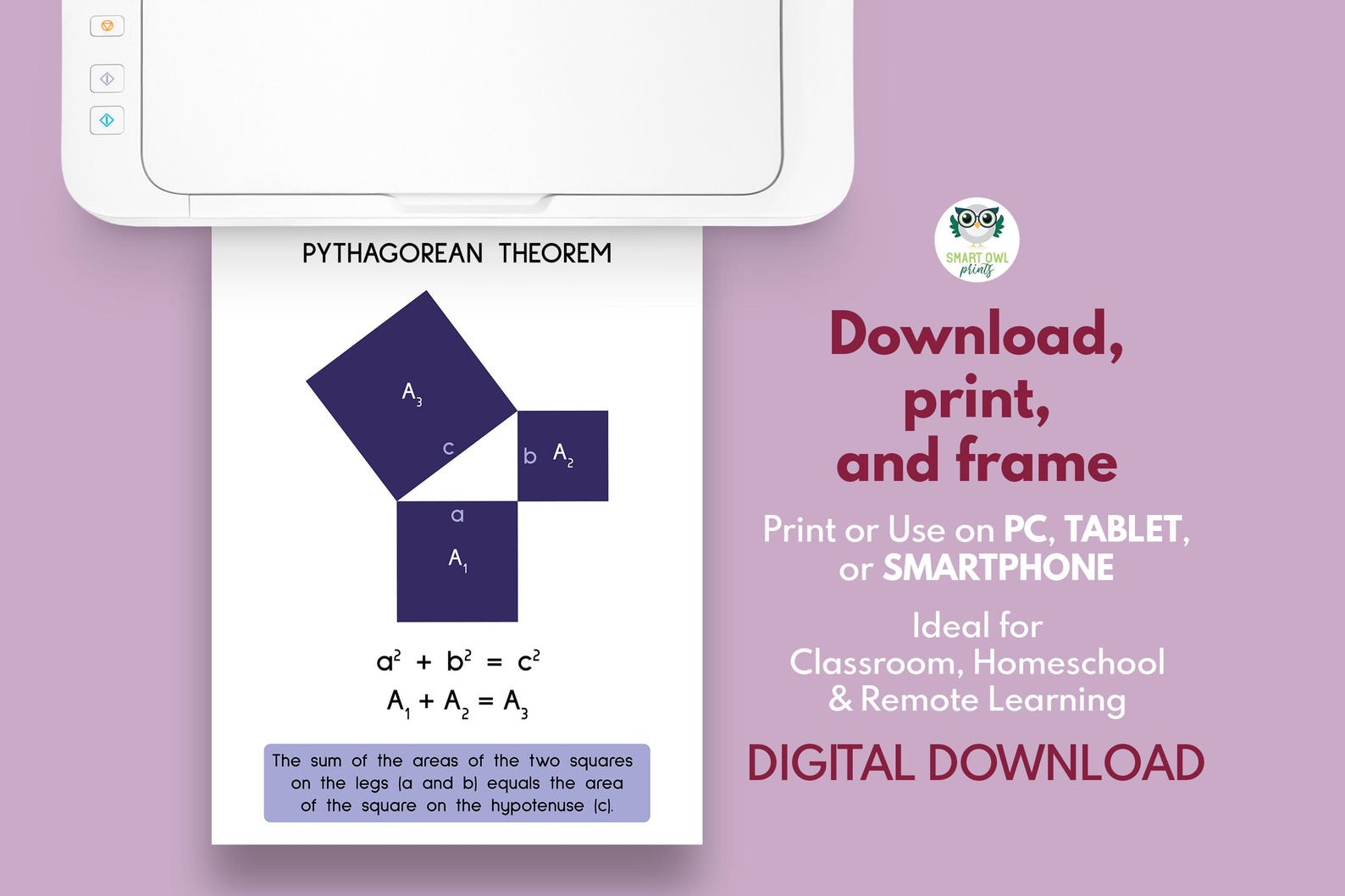 PYTHAGORAS THEOREM, Educational Posters, Classroom Wall Art Ideas, Math ...