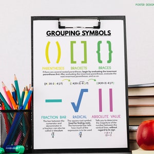 GRUPING SYMBOLS Math Symbols GEMDAS Educational Posters - Etsy