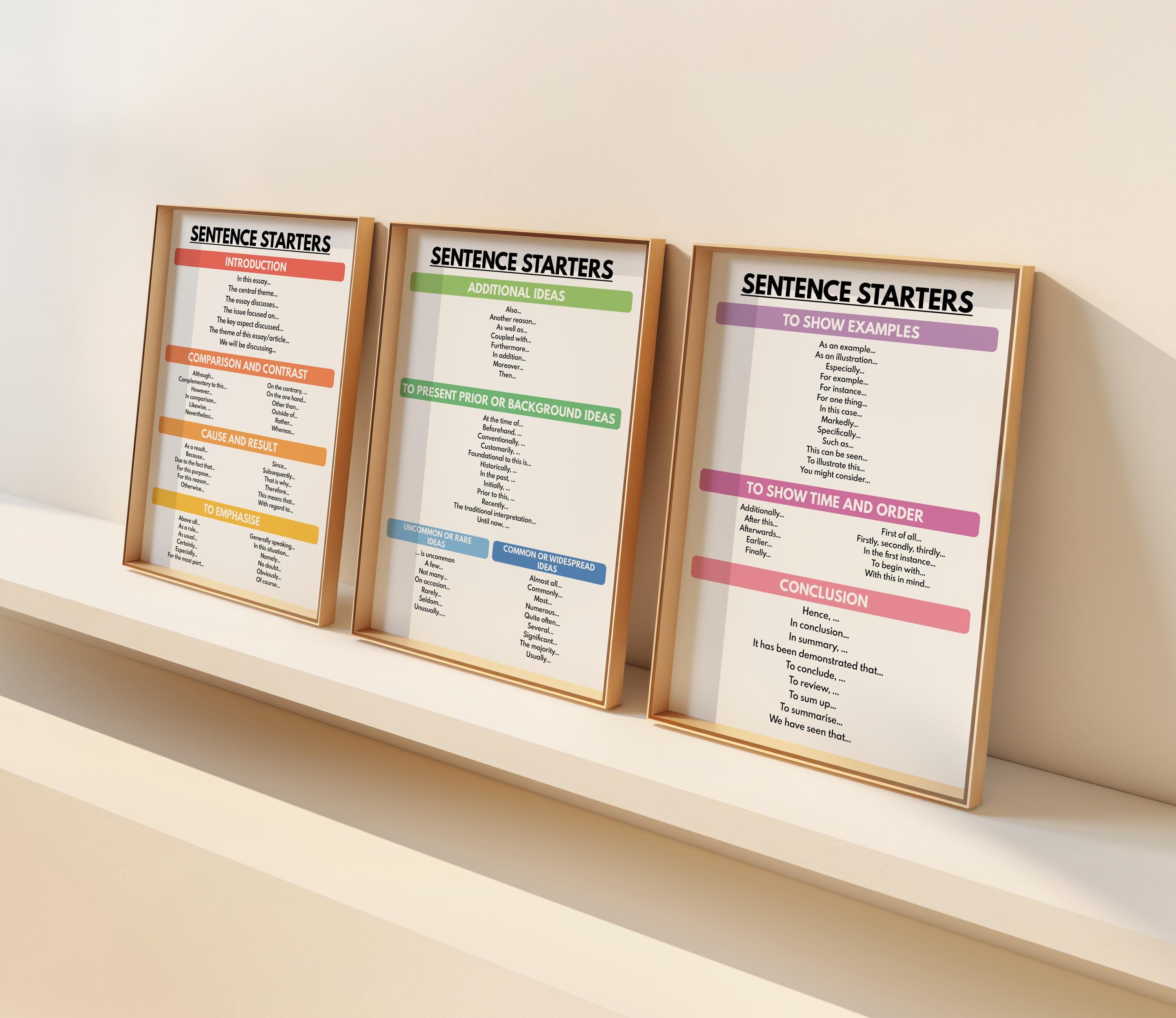 SENTENCE STARTERS - Set of 3 Posters, Writing an Essay, Homeschool ...