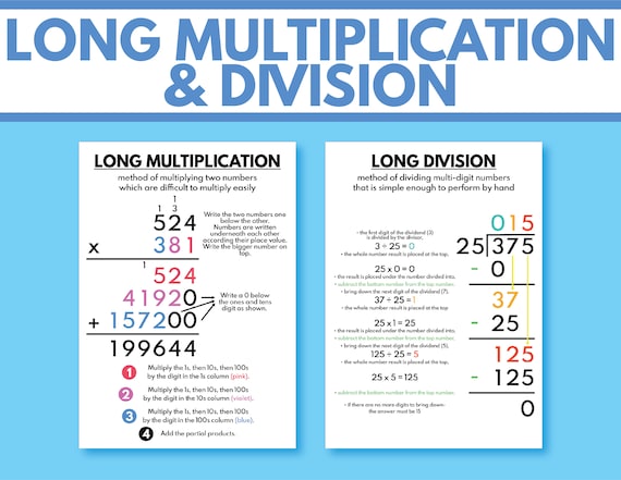LONG MULTIPLICATION and DIVISION Posters Educational Posters - Etsy Canada