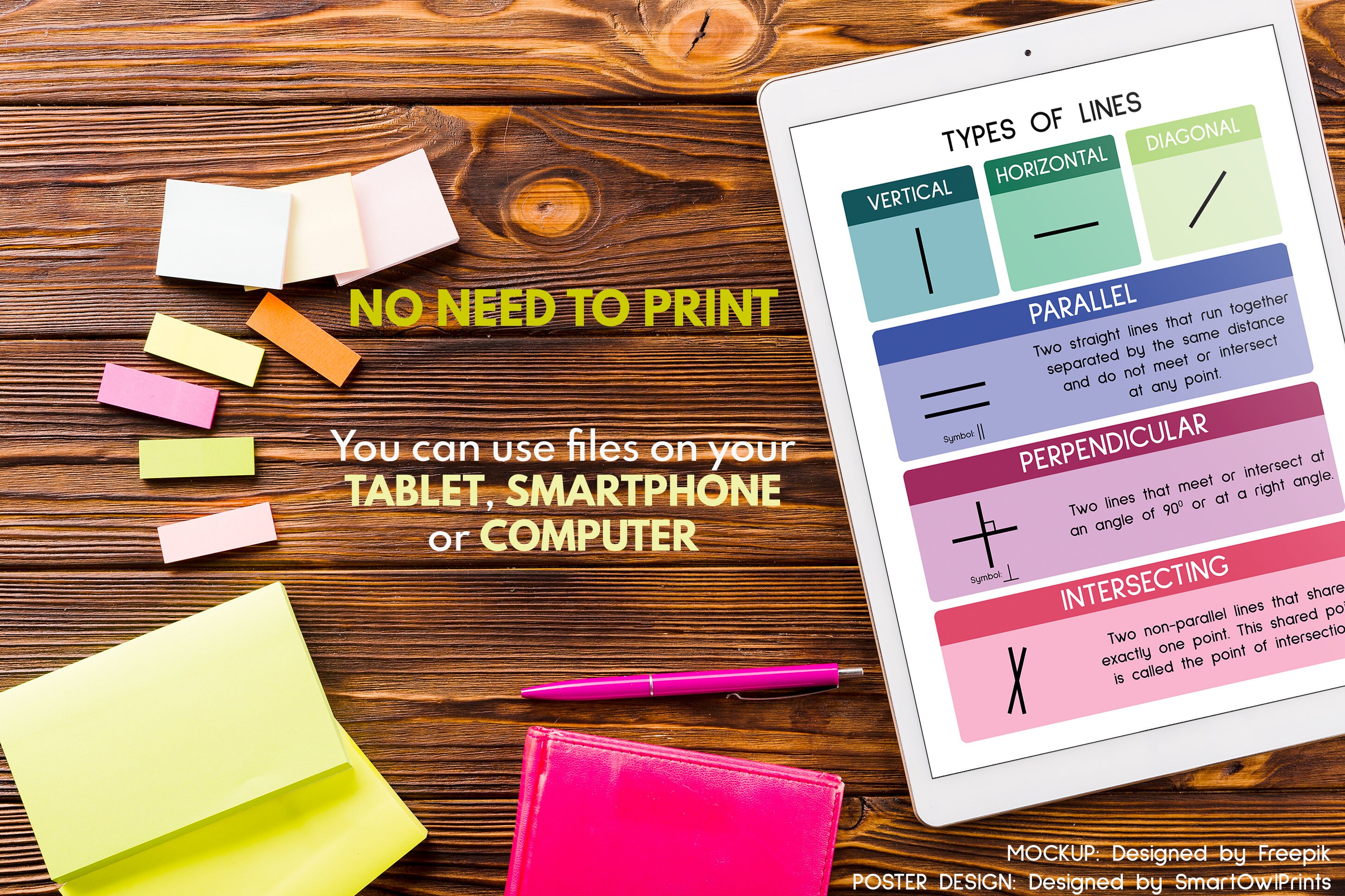 TYPES OF LINES, Geometry, Educational Posters, Math Visual Aids ...