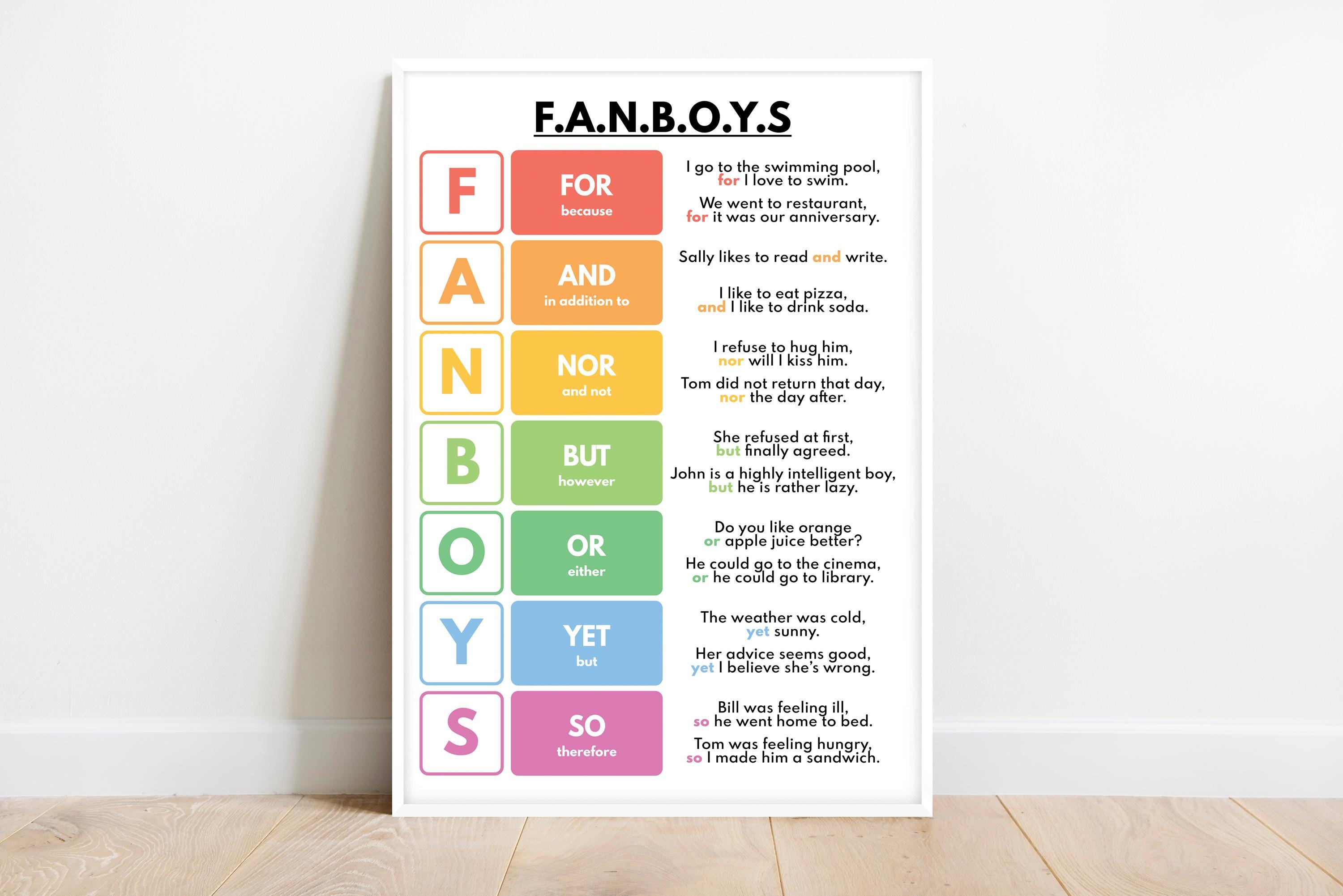 FANBOYS - CONJUNCTIONS POSTER, Parts of Speech, English Grammar ...