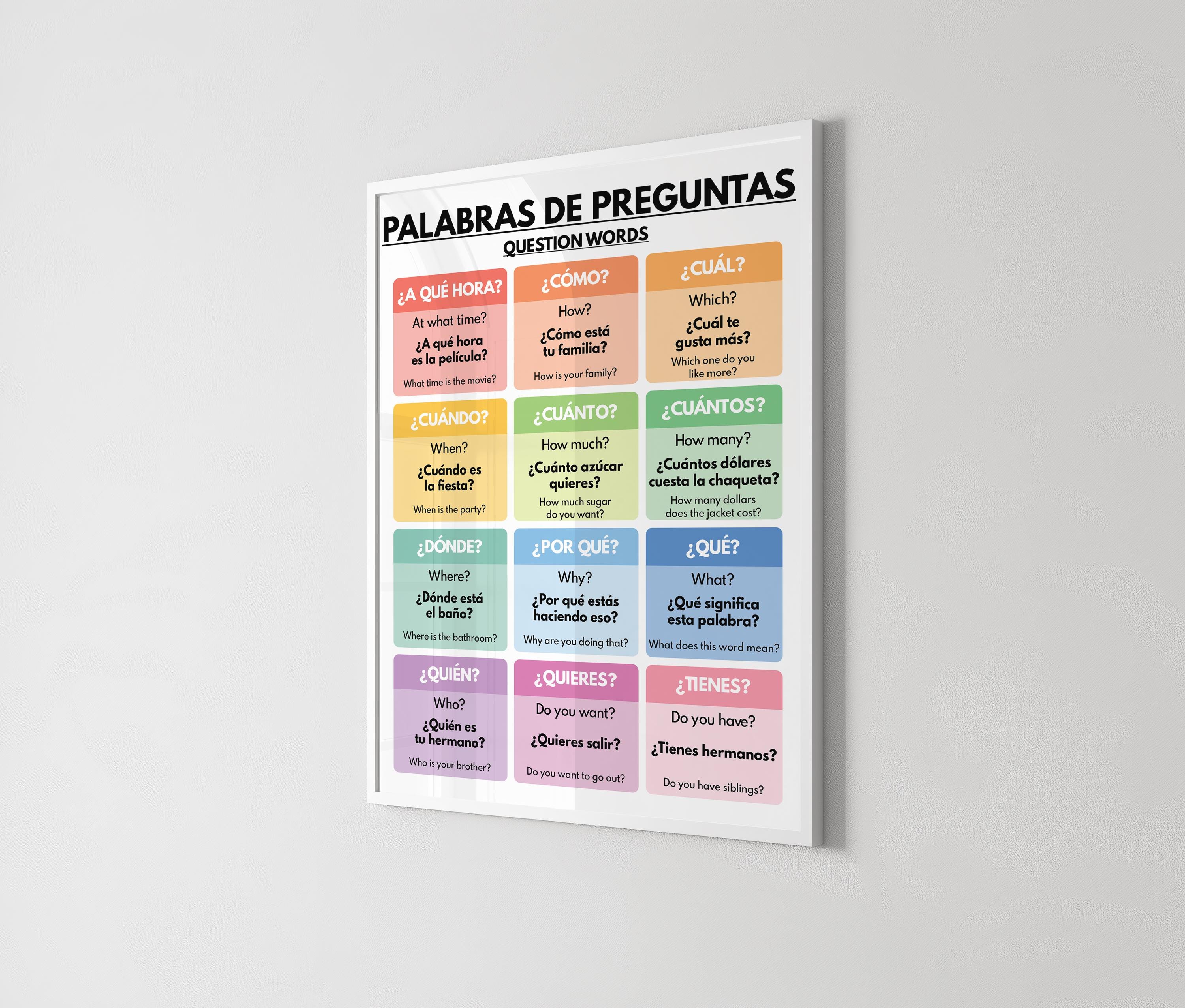 Spanish Language, QUESTION WORDS POSTER, Grammar Chart, Spanish ...